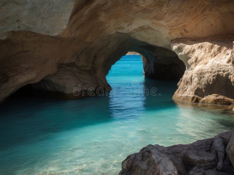 A Sea Cave Entrance with Turquoise Water. Stock Photo - Image of ...