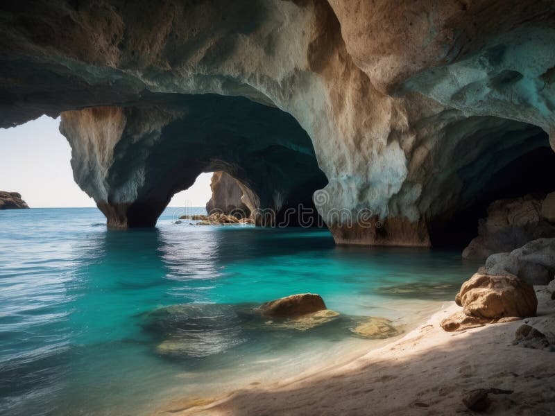 A Sea Cave Entrance with Turquoise Water. Stock Photo - Image of ...