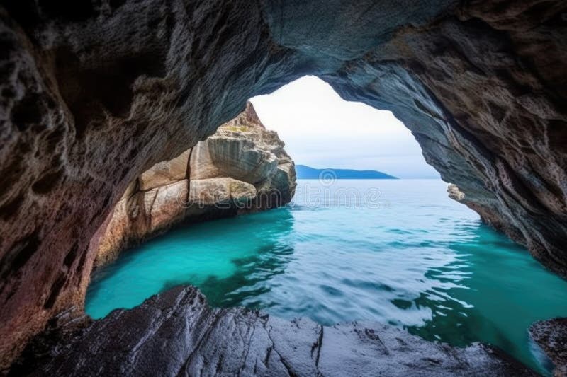 Sea Cave Opening To a Calm, Turquoise Sea Stock Illustration ...