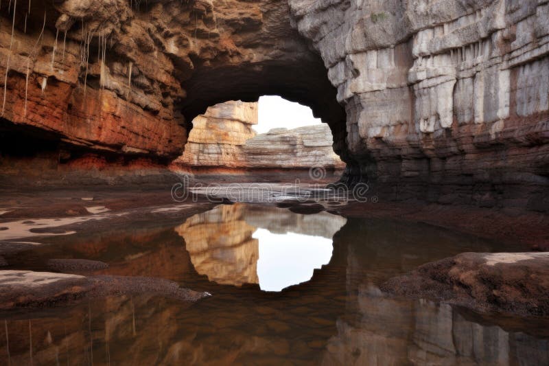 Sea Cave Reflecting Pool at Low Tide Stock Photo - Image of ocean ...