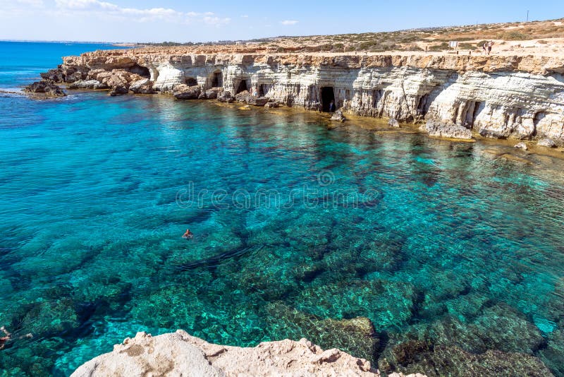 Sea Caves on Coast of Cyprus Stock Image - Image of shores, terrain ...