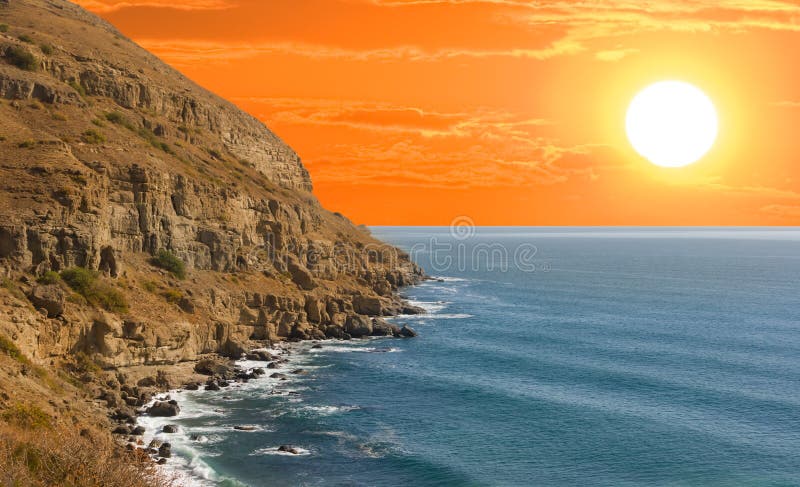 Sea Cliff at the Red Dramatic Sunset Stock Photo - Image of environment ...