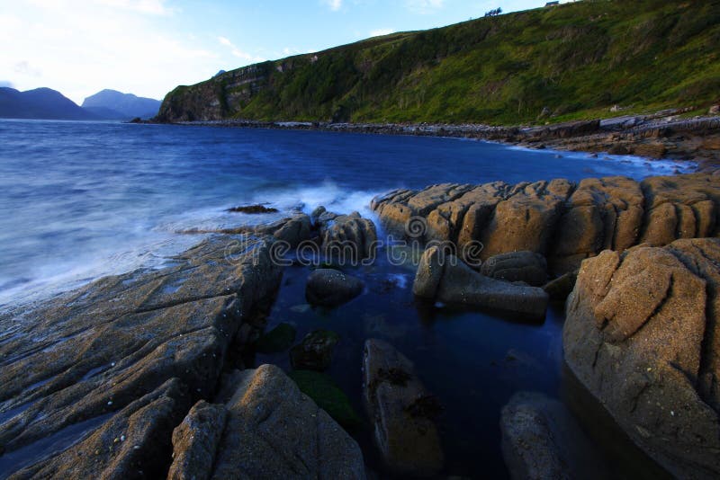 Sea and Cliff at Twilight, Scotland Stock Image - Image of horizon ...