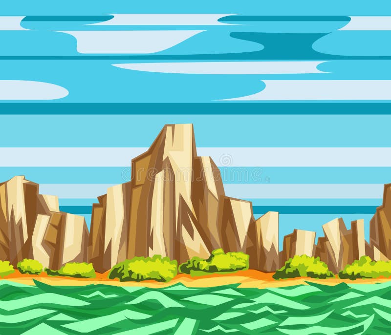 Sea Cliffs Seamless Landscape Stock Vector - Illustration of plant ...