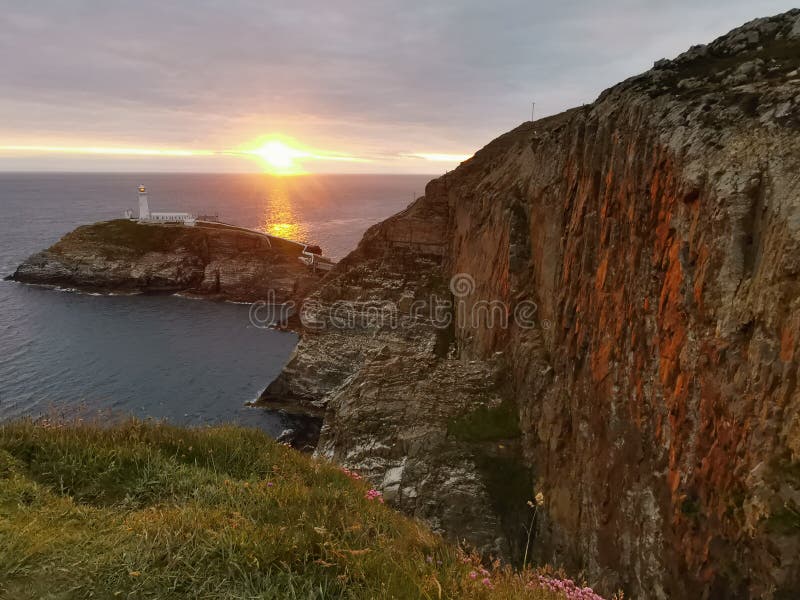 Sea Cliffs and South Stack Lighthouse Stock Image - Image of geology ...