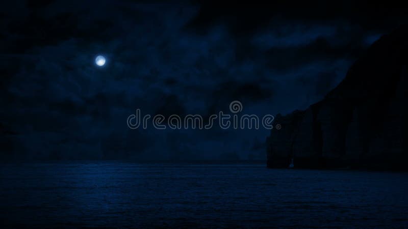 Sea and Cliffs Under a Full Moon at Night Stock Footage - Video of ...