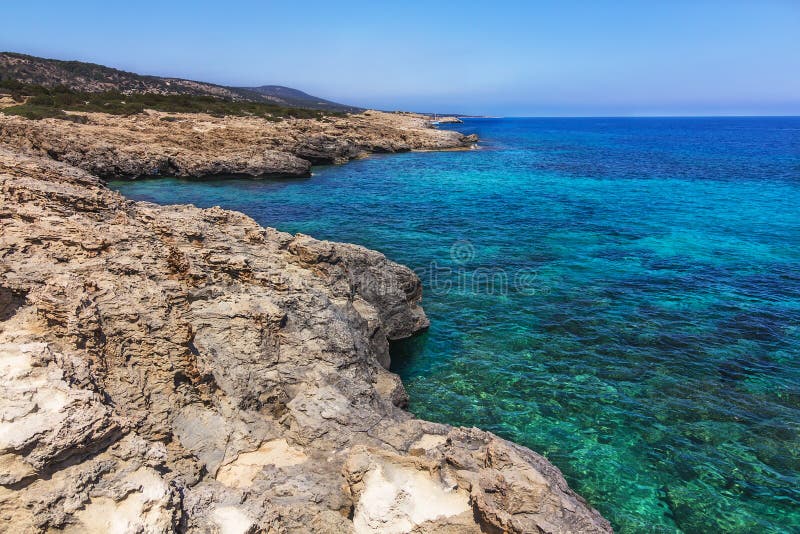 Sea coast. Cyprus. Pathos. stock image. Image of caves - 42418387