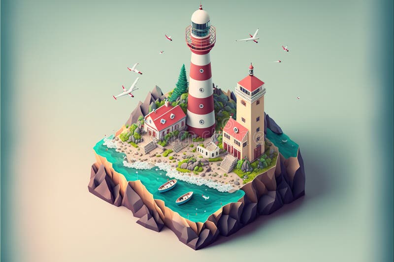 Sea Coast with a Lighthouse, Isometric View. Generative AI Stock ...