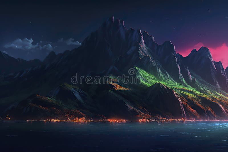 Sea Coast in Neon Colors. Generative AI Stock Illustration ...