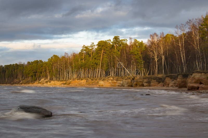 Sea Coast with Sandstone Cliffs Stock Image - Image of waves, shore ...