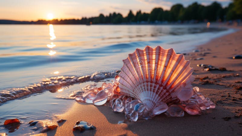 Sea Coast Scene with a Shell Lying on the Sand the Shell S Unique ...