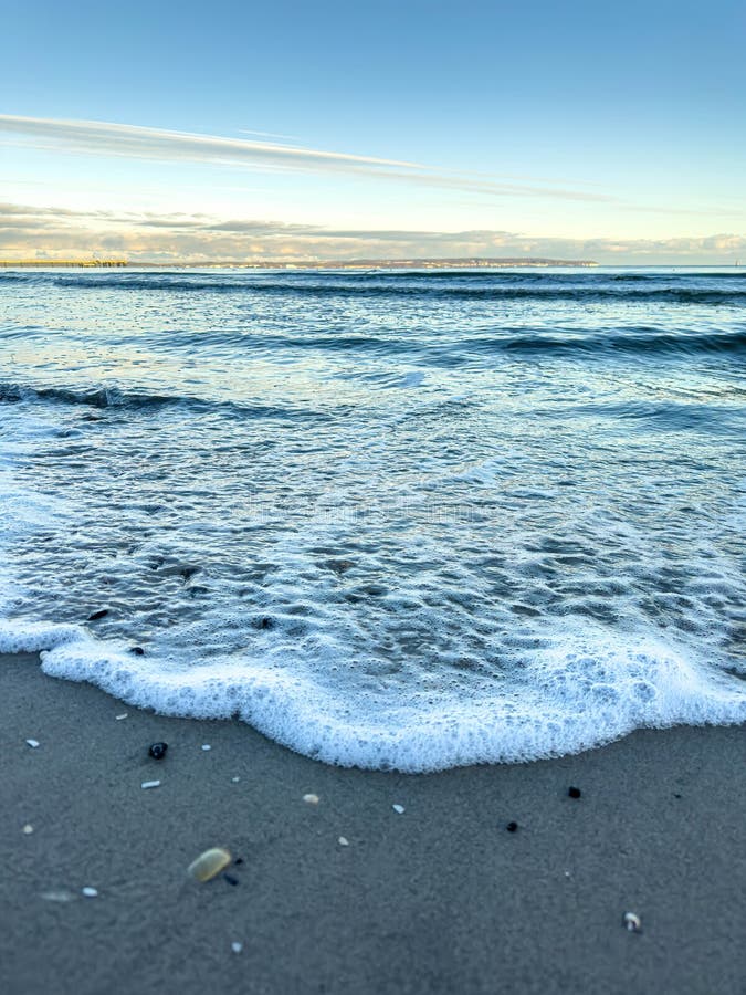 Sea Coast with Seashells and Texture Waves, Sea Lanscape. Stock Photo ...