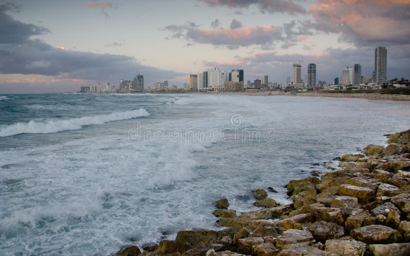Sea Coast of Tel Aviv at the Evening Stock Image - Image of ...