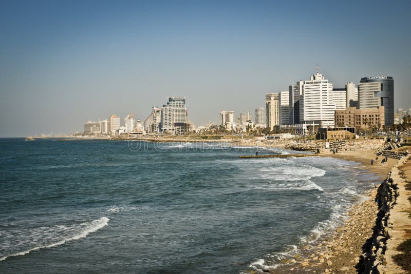 Sea Coast Of Tel Aviv At The Evening Stock Image - Image of middle ...