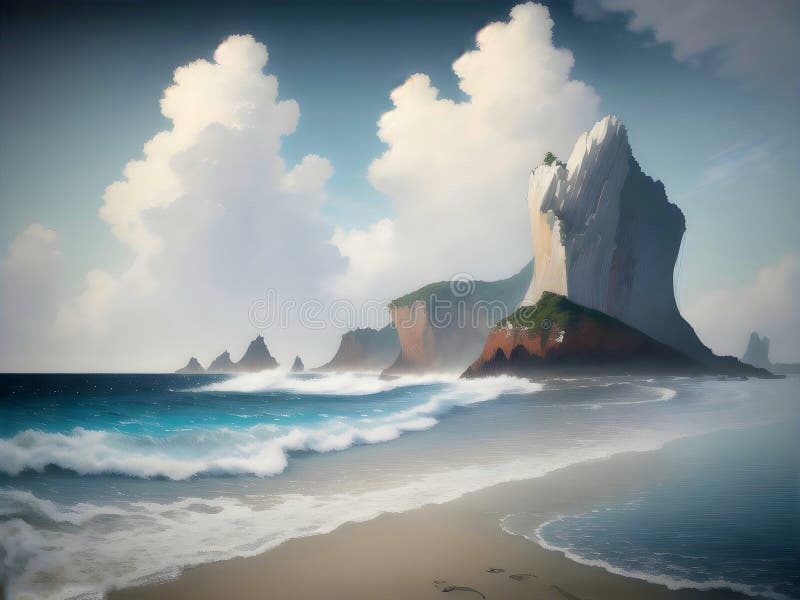 Sea Coast with Waves, Generative AI Illustration Stock Illustration ...