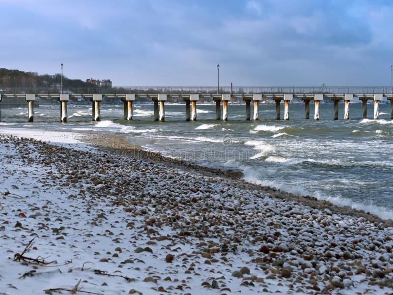 Sea Coast in Winter, Icy Pier on the Sea Stock Image - Image of beauty ...