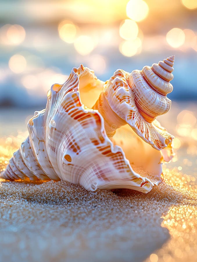 Sea Conch Shell Resting on a Pristine Sandy Beach. Stock Photo - Image ...