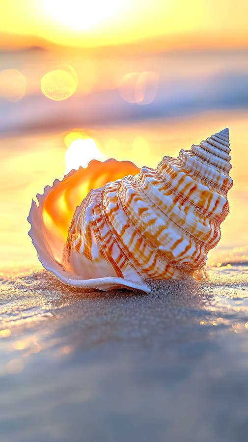 Sea Conch Shell Resting on a Pristine Sandy Beach. Stock Photo - Image ...