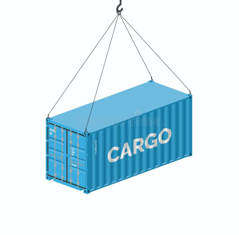Sea Container Hanging on a Crane Hook Isolated on White Stock Vector ...