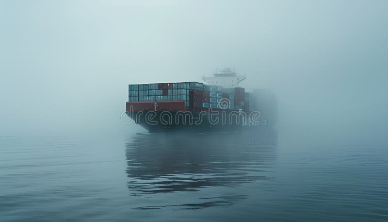 Sea Container Ship in Fog in the Port Stock Illustration - Illustration ...