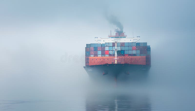 Sea Container Ship in Fog in the Port Stock Illustration - Illustration ...