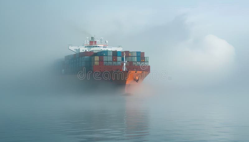 Sea Container Ship in Fog in the Port Stock Illustration - Illustration ...
