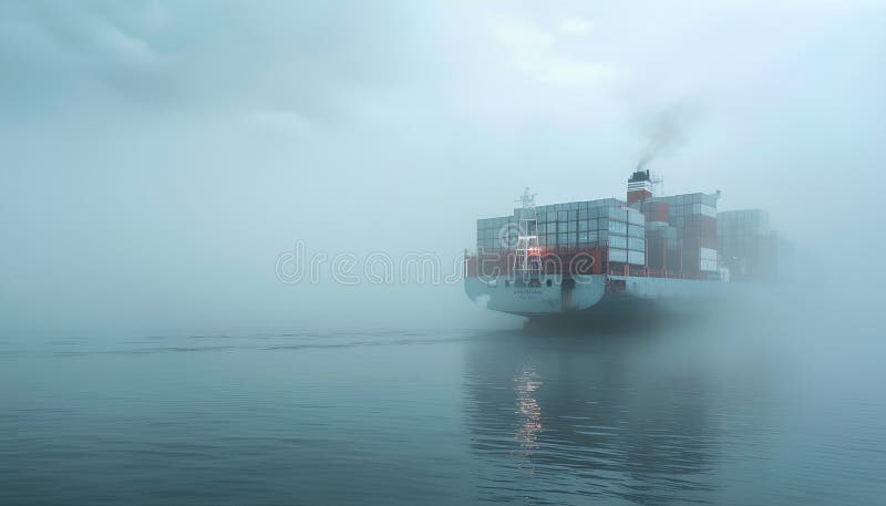Sea Container Ship in Fog in the Port Stock Illustration - Illustration ...