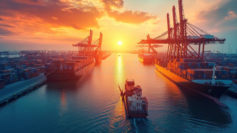 Sea Container Ship Unloading in Port Stock Image - Image of commercial ...