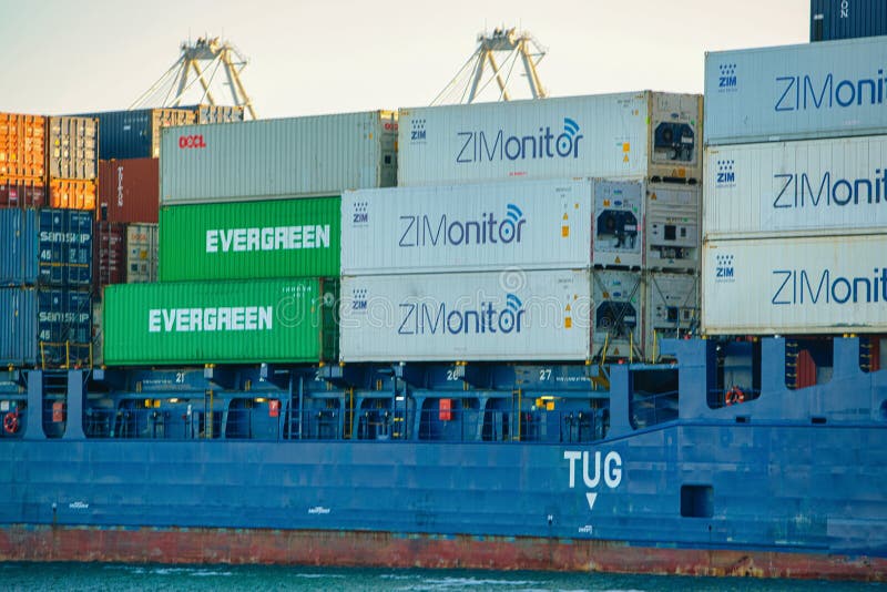 Sea Containers on Deck Vessel Editorial Stock Image - Image of export ...