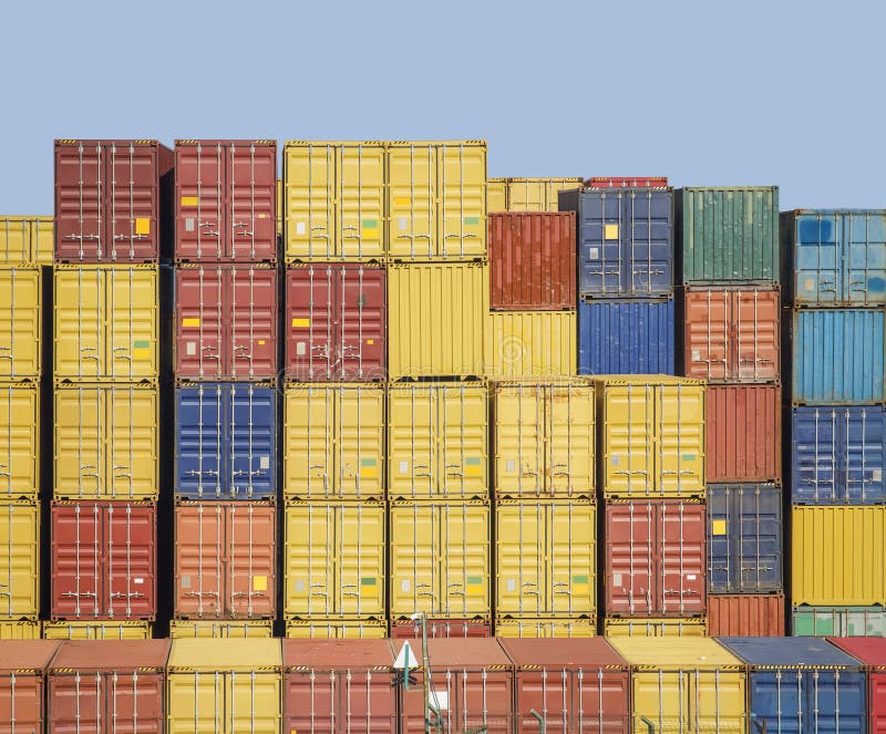 Sea Containers of Different Colors Stacked in Rows Stock Photo - Image ...