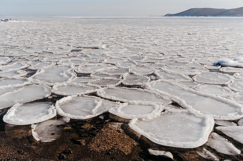Sea Covered with Unusual Small Round Icicles, Melting Ice on the Sea ...