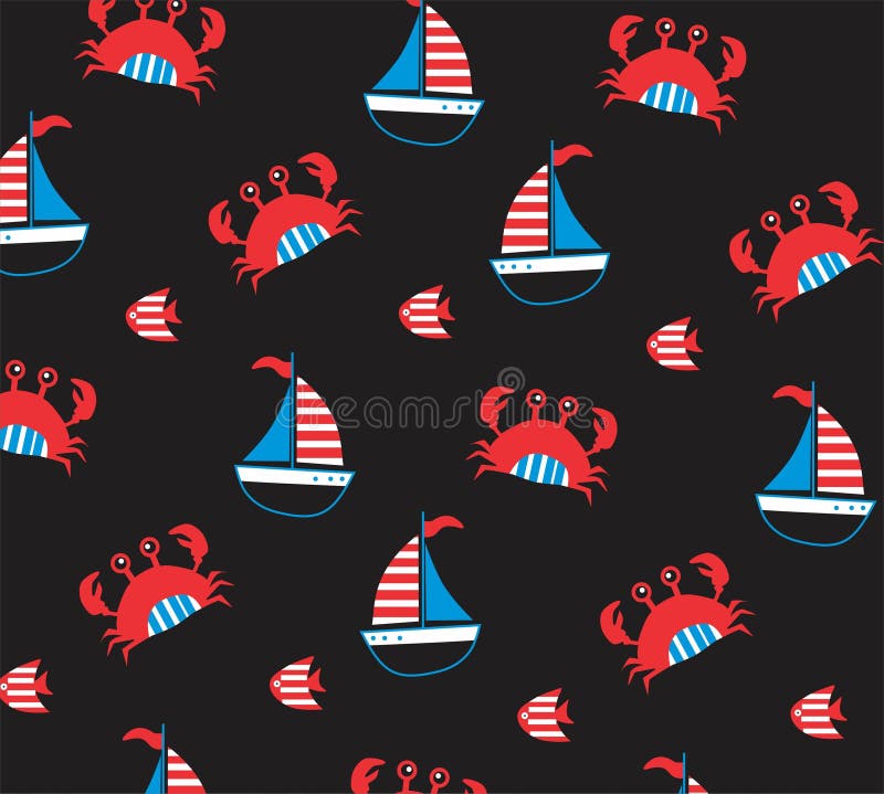 Sea Crab Summer All Over Pattern Print Illustrations Vector Art Stock ...
