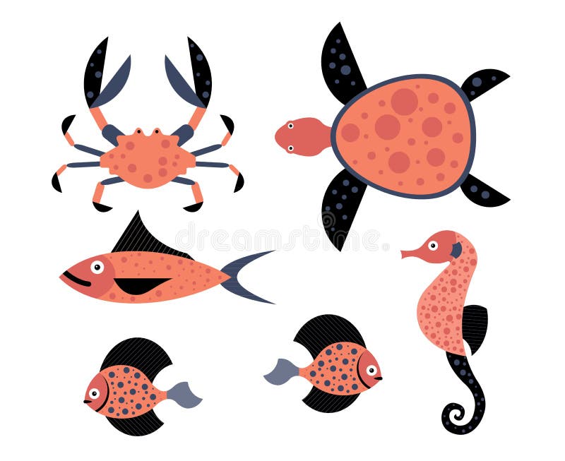 Sea Creature Vector Illustrations Stock Illustration - Illustration of ...