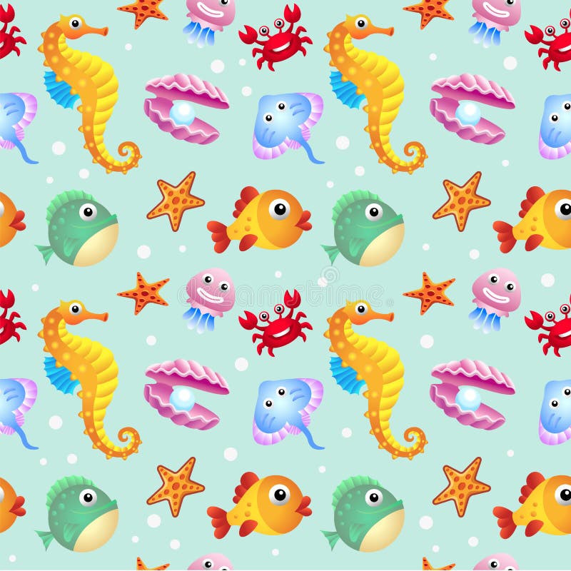 Sea creatures background stock vector. Illustration of seamless - 38130981