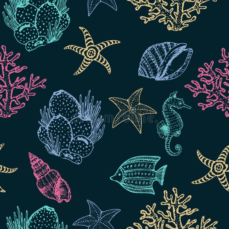 Sea Creatures and Ocean Animals Seamless Pattern. Sea Love Summer ...