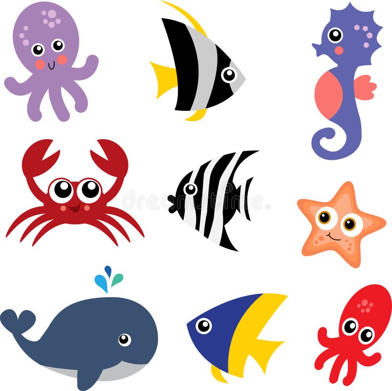 Sea Creatures stock vector. Illustration of icons, seahorse - 96745332