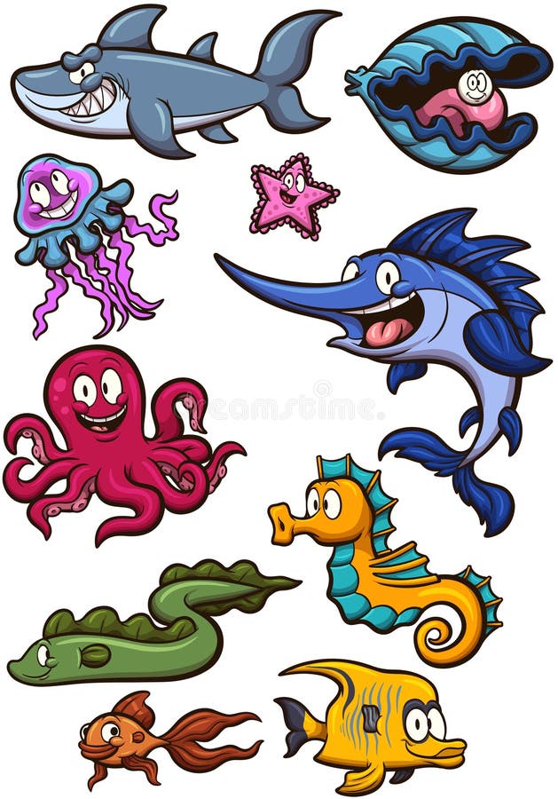 Sea Creatures. Vector Clip Art Illustration with Simple Gradients ...