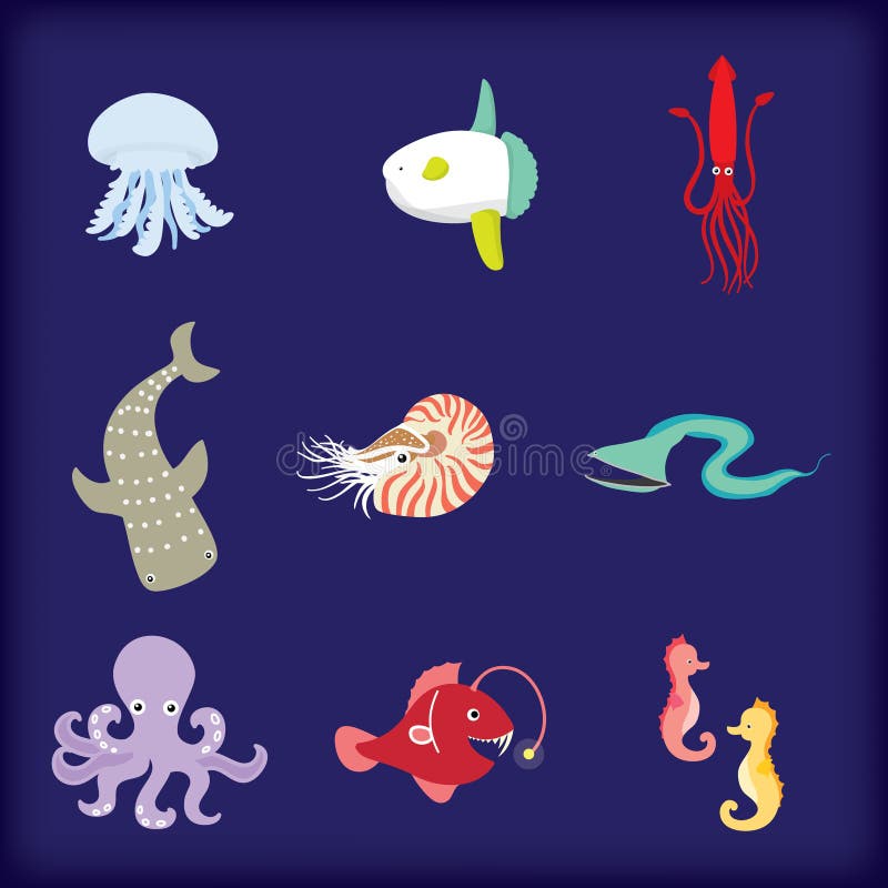 Sea creatures vector stock vector. Illustration of sunfish - 72101631