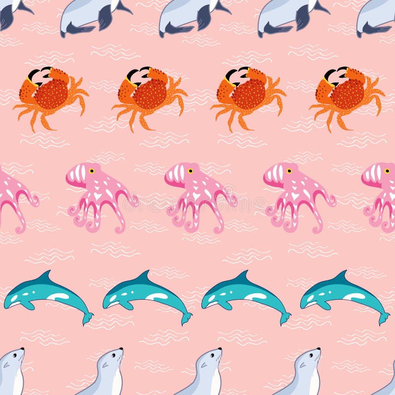 Sea Creatures Vector Repeat Pattern on Pink Stock Vector - Illustration ...