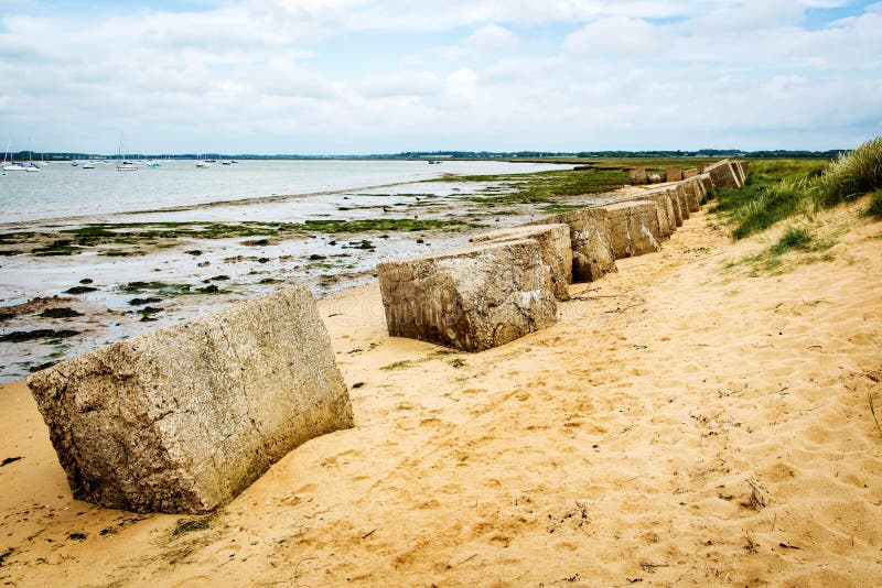Sea Defence on the Tidal River and Groynes Stock Image - Image of cloud ...