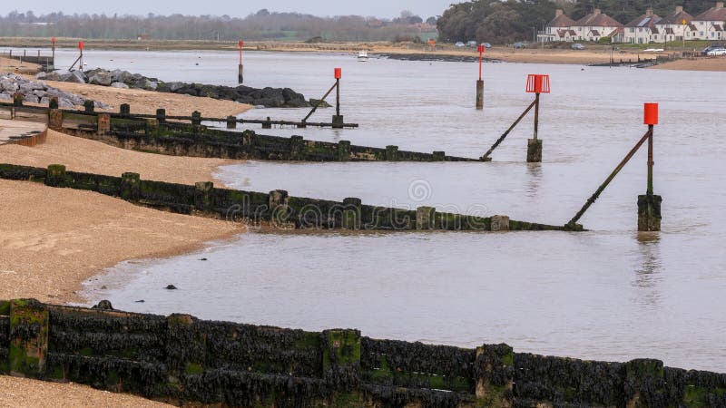 Sea Defense Groynes at Low Tide Stock Image - Image of panoramic, cliff ...