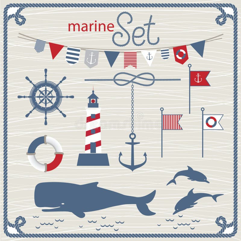 Sea design elements, set stock vector. Illustration of wave - 68594112