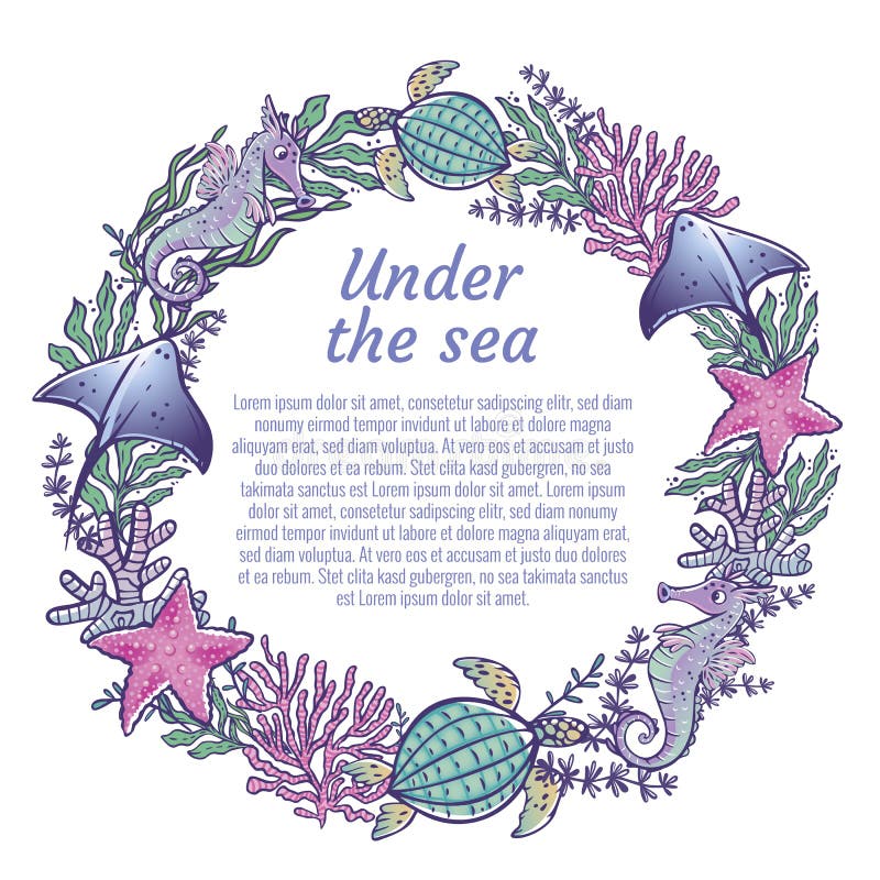 Sea Elements Composition. Border Frame with Space for Text. Group of ...