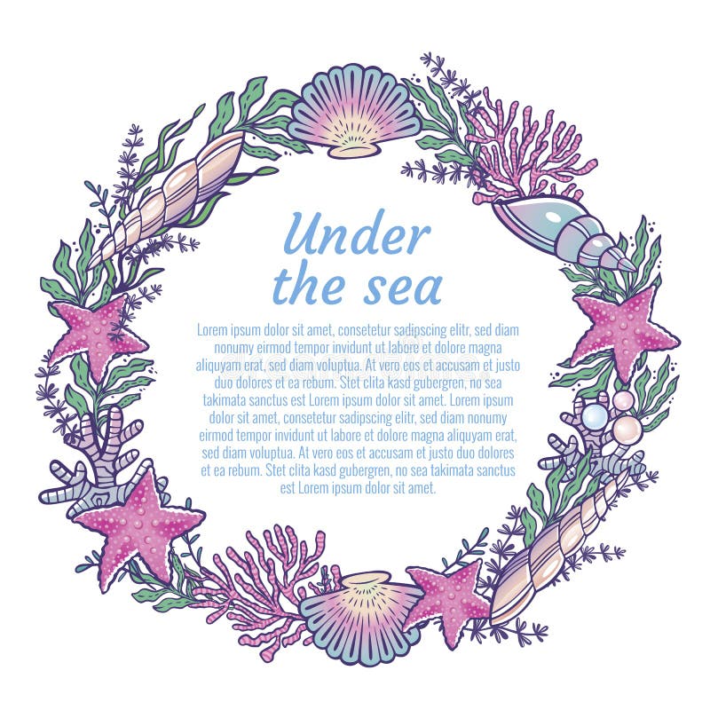 Sea Elements Composition. Border Frame with Space for Text. Group of ...