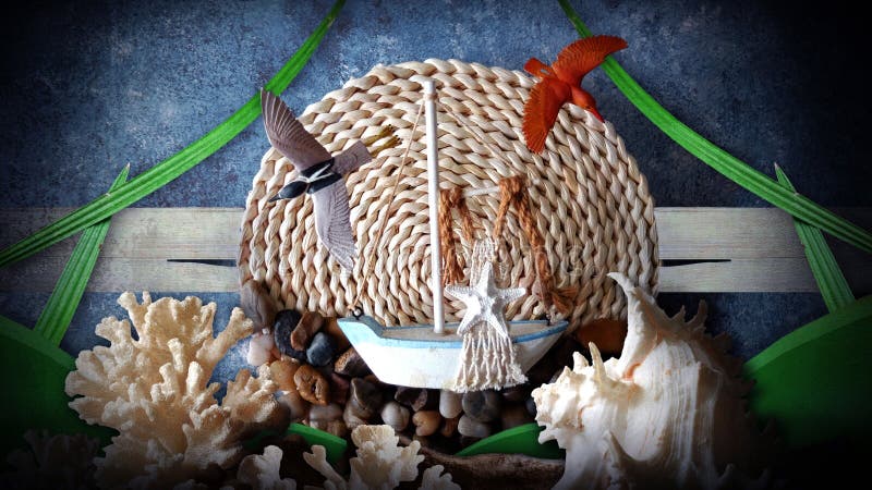 Hand Craft with Sea Elements Concept, Boat with Seashell, Sea Stock ...