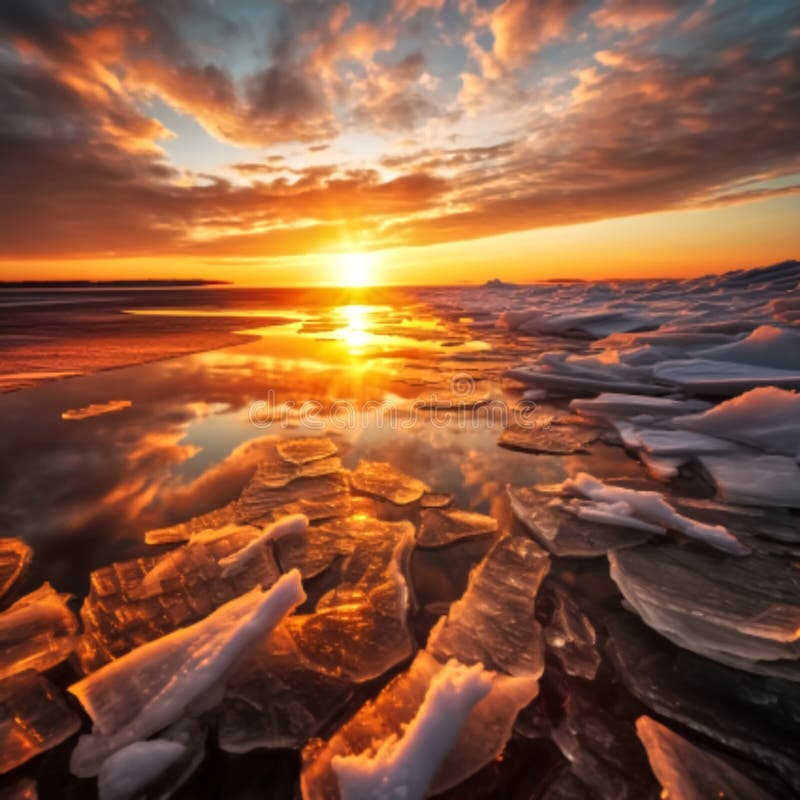 Sea of Endless with Slice Ice Sparkling Reflection with the Sun Stock ...