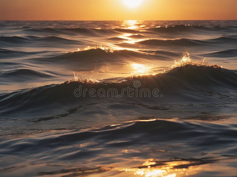 Sea of Endless Waves with the Sparkling Reflection of the Sun, Golden ...