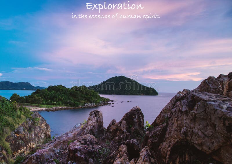 Sea and the Evening Sky and Captions Stock Photo - Image of twilight ...