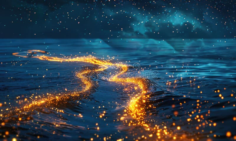 Sea Fireflies Creating a Luminous Trail in the Ocean Stock Image ...
