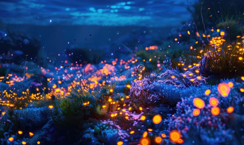 Sea Fireflies Dancing Around Coral Reefs Stock Photo - Image of beauty ...